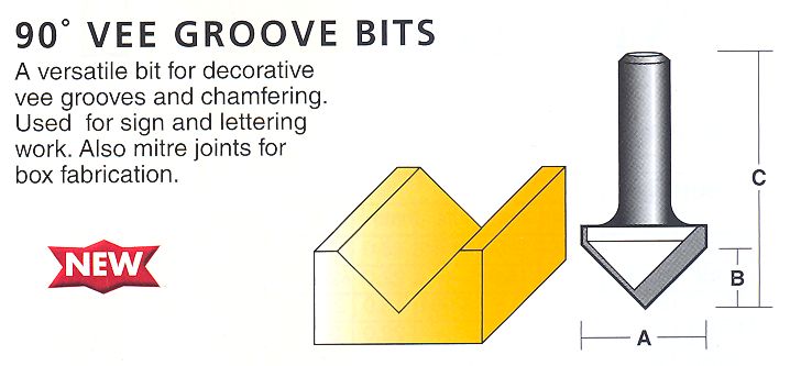 Vee : Bit, Router, Face Moulding, TCT, Dual Flute, 90 deg. Vee, 1/2 ...
